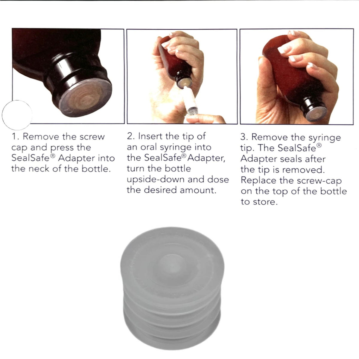 Adaptateurs de dosage SealSafe 20 mm pour flacons en verre de 120 ml – AllOne Wellness